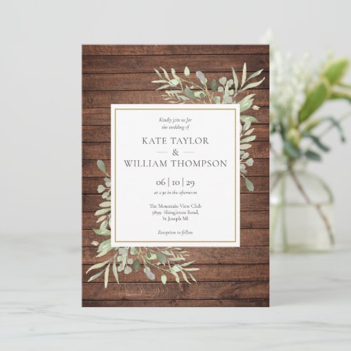 Rustic Wood Greenery Country Wedding Photo Invitation | Zazzle