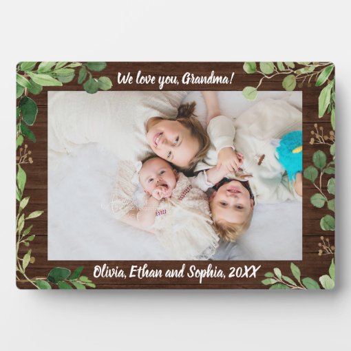 Rustic Wood Greenery Name Photo Plaque | Zazzle