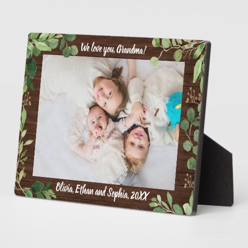 Rustic Wood Greenery Name Photo Plaque | Zazzle