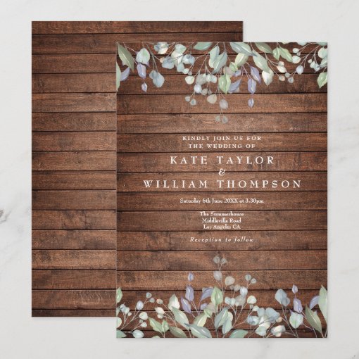 Rustic Wood Greenery Watercolor Floral Wedding Invitation | Zazzle