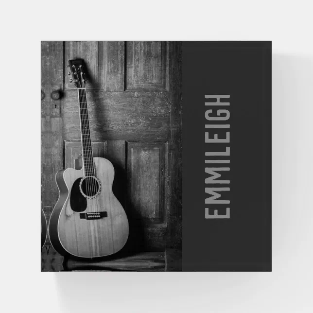 Rustic Wood Guitar Music Black White Custom Paperweight | Zazzle