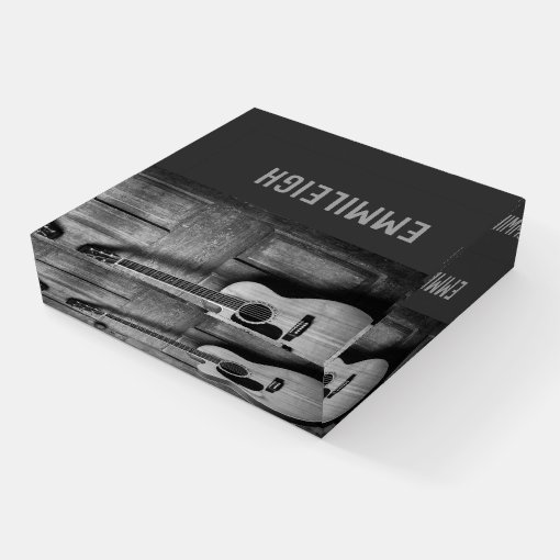 Rustic Wood Guitar Music Black White Custom Paperweight | Zazzle