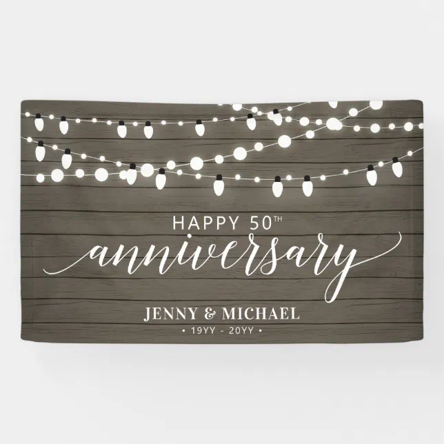 Rustic Wood Happy 50th Wedding Anniversary Banner | Zazzle