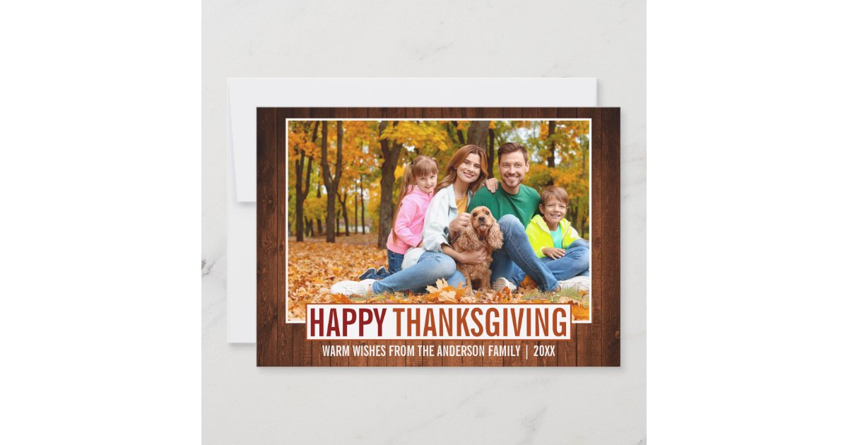 Rustic Wood Happy Thanksgiving Family Photo Holiday Card | Zazzle