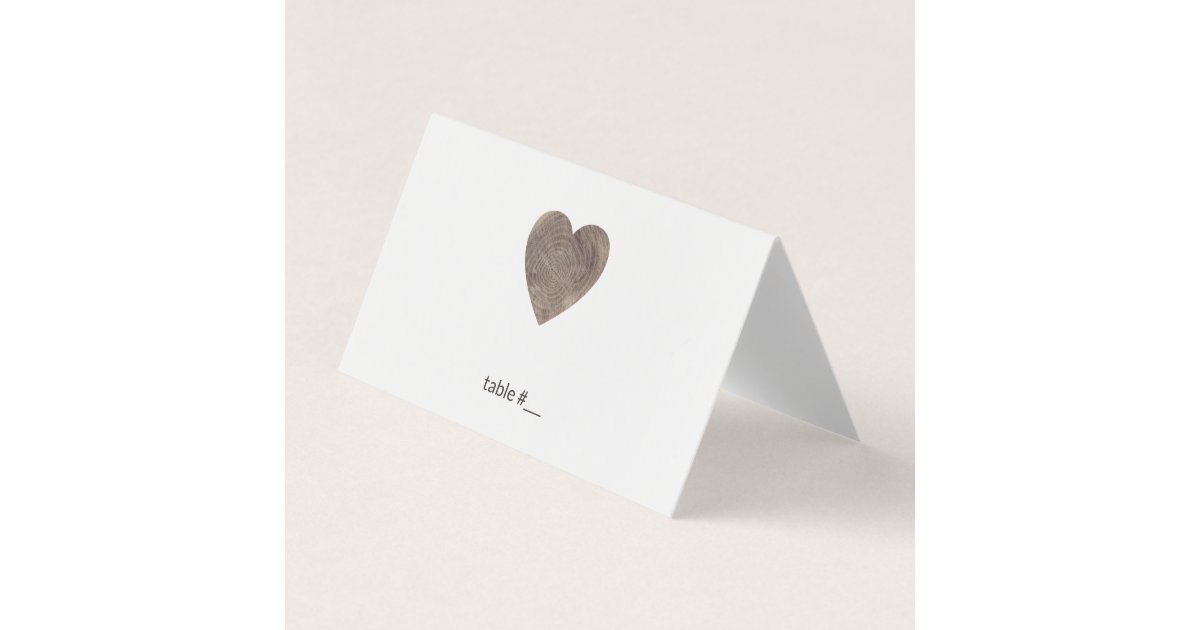 Rustic wood heart place cards - folded | Zazzle
