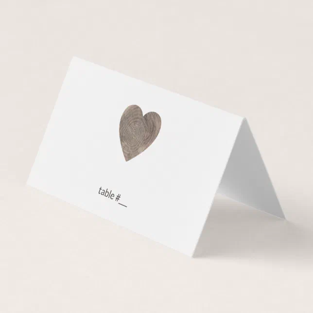 Rustic wood heart place cards - folded | Zazzle