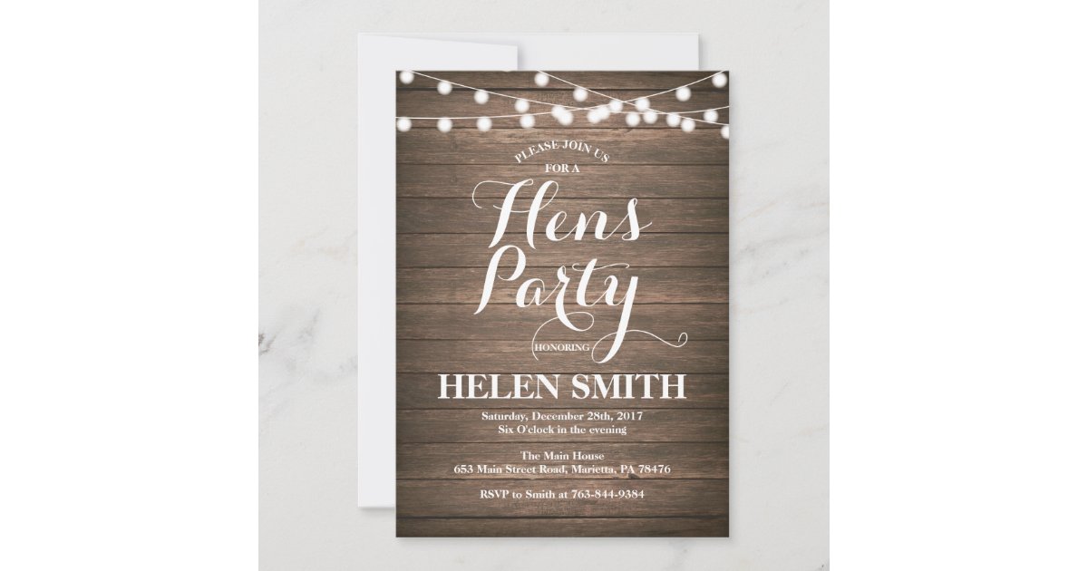 Rustic Wood Hens Party Invitation Card | Zazzle