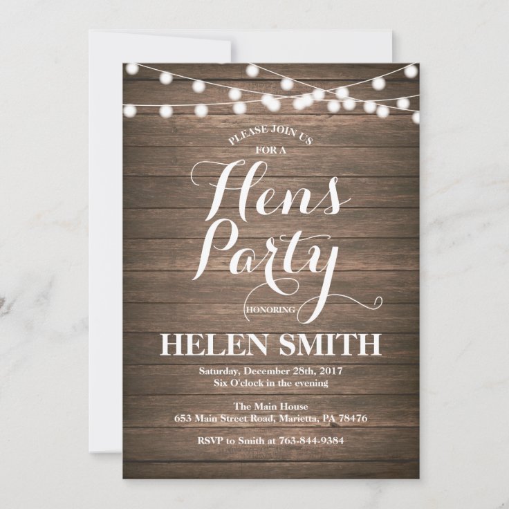 Rustic Wood Hens Party Invitation Card | Zazzle