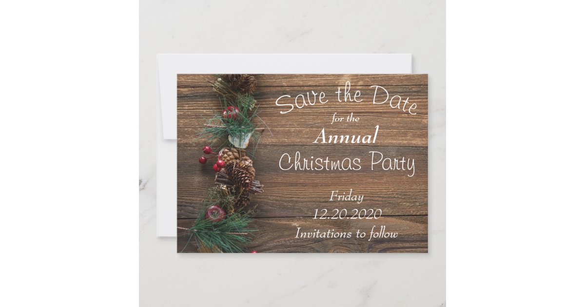 Rustic Wood Holiday Party Card | Zazzle