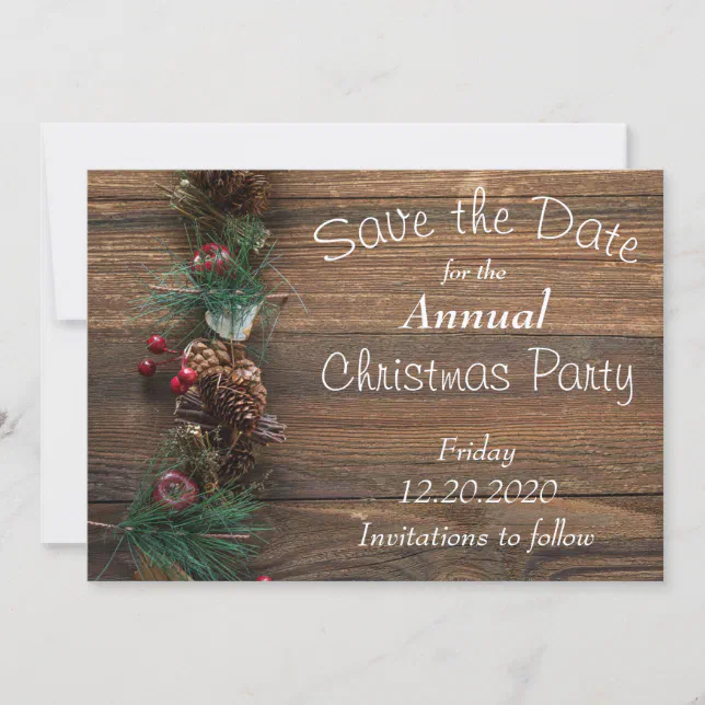 Rustic Wood Holiday Party Card | Zazzle