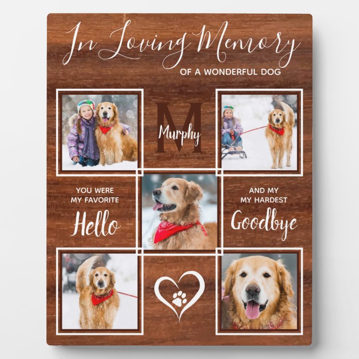 Rustic Wood In Loving Memory 5 Photo Dog Memorial Plaque | Zazzle