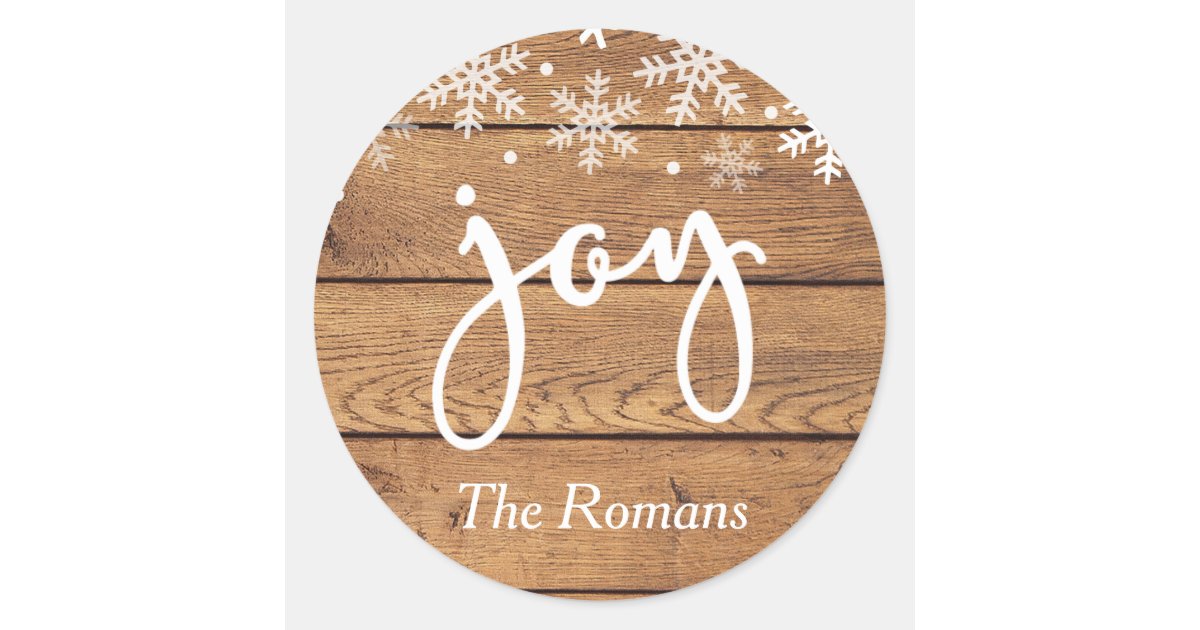 Rustic Wood Joy Holiday Personalized Gift Classic Round Sticker | Zazzle
