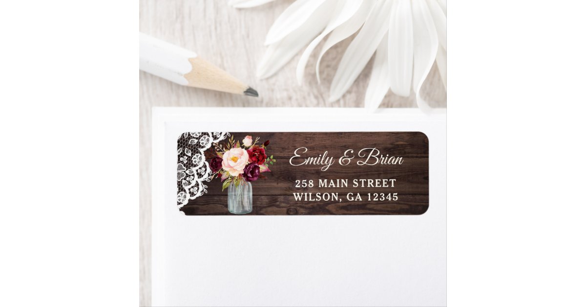 Rustic Wood Lace Blush Mason Jar Address Label | Zazzle