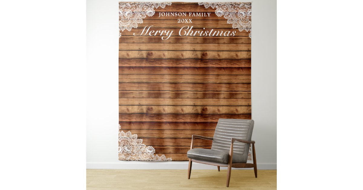 Rustic Wood & Lace Christmas Photo Background Tapestry | Zazzle