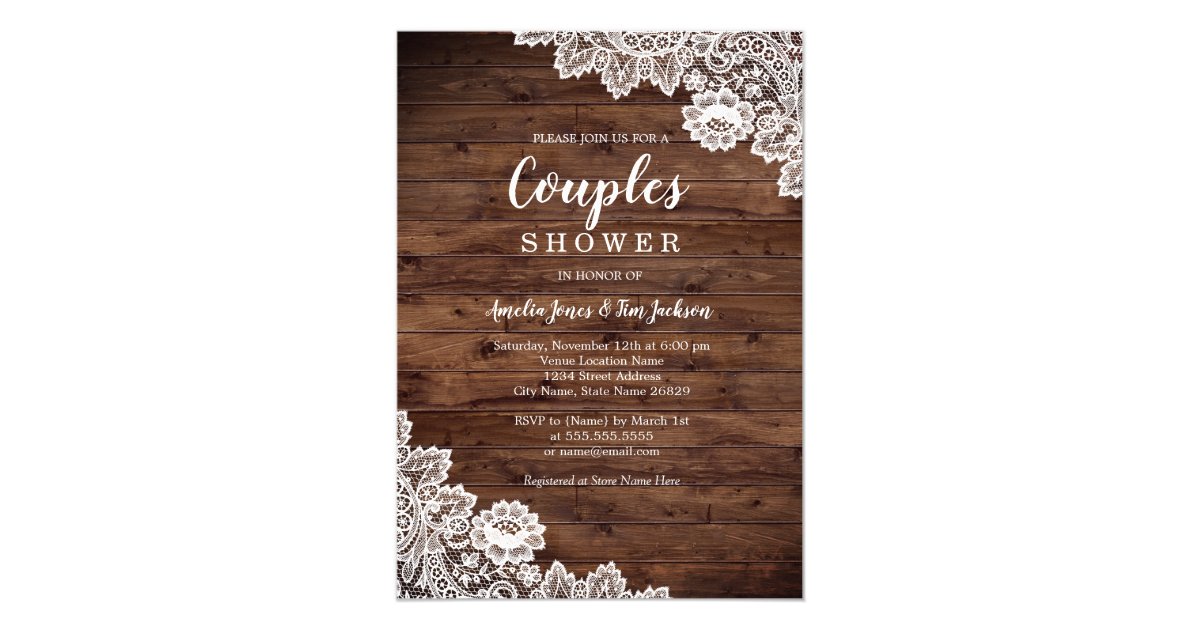 Rustic Wood Lace Couples Wedding Shower Invitation | Zazzle.com