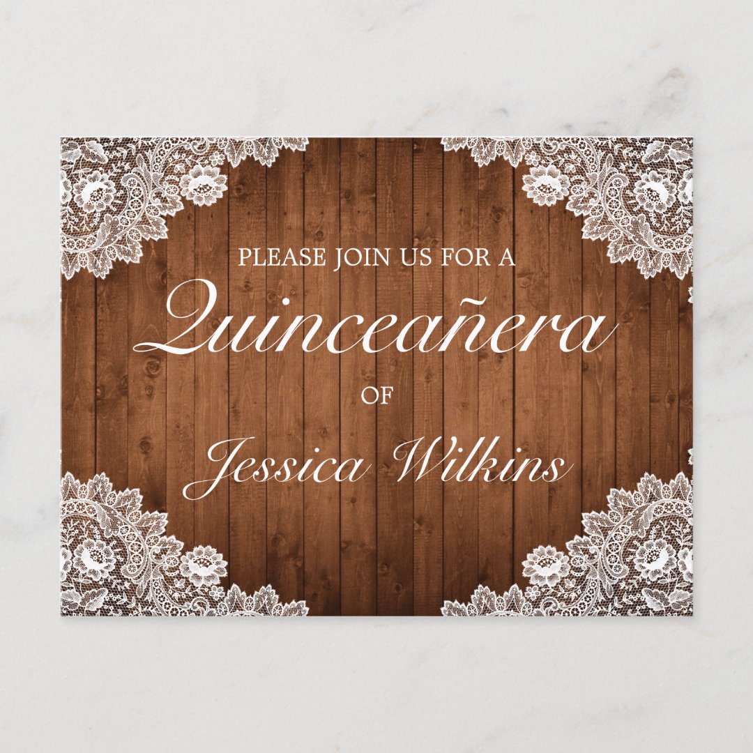 Rustic Wood & Lace Quinceañera Invitation Postcard | Zazzle