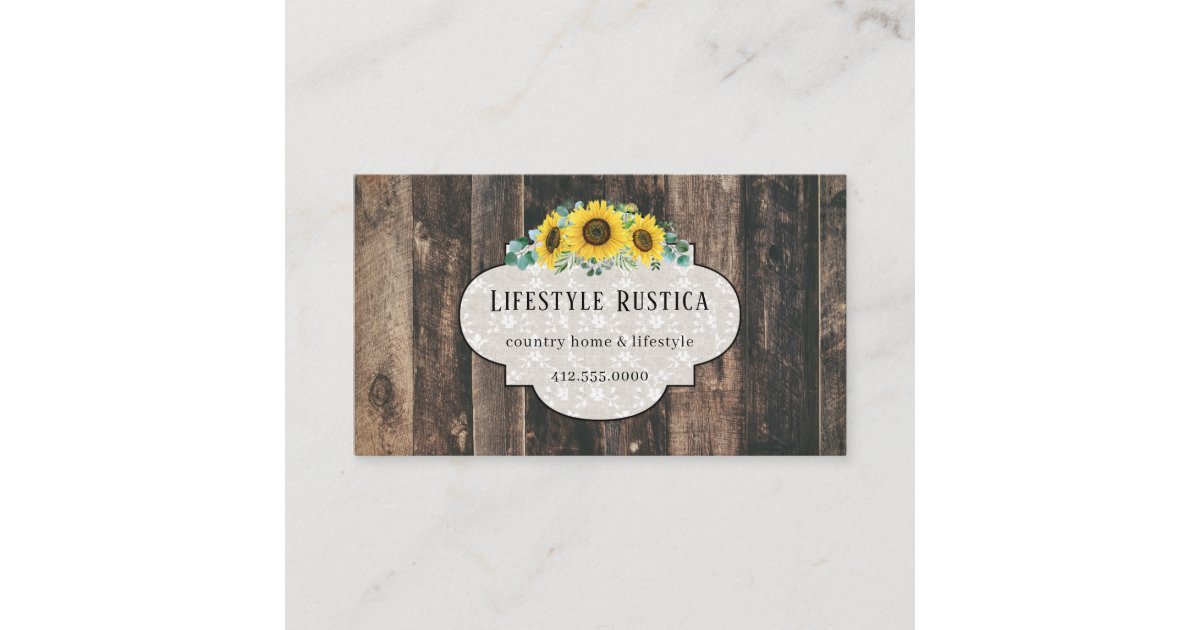 Rustic Wood Lace Shabby Grunge Sunflower Business Business Card | Zazzle
