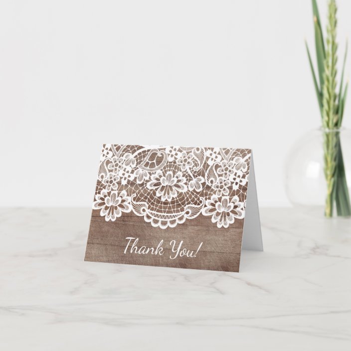 Rustic Wood Lace Thank You Note | Zazzle