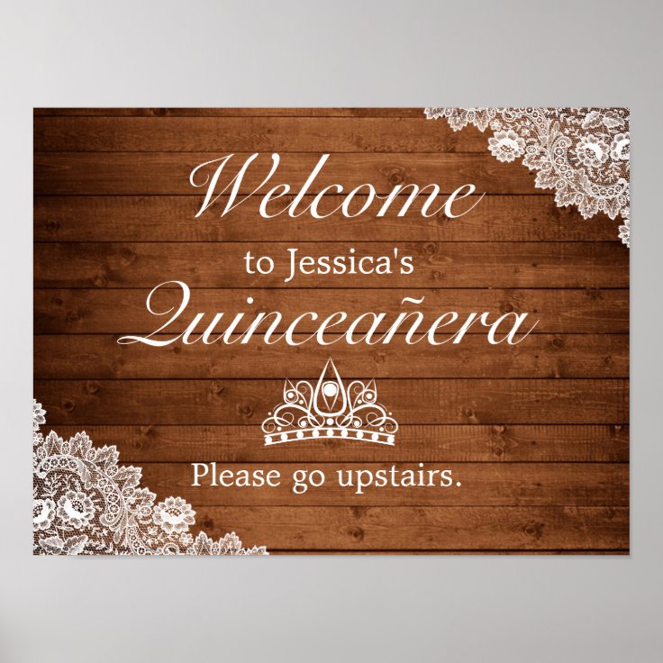 Rustic Wood & Lace Tiara Quinceanera Welcome Sign | Zazzle
