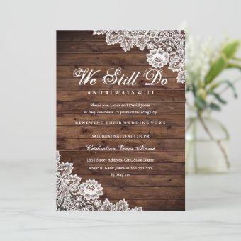 Rustic Wood Lace Vow Renewal Anniversary Invitation | Zazzle