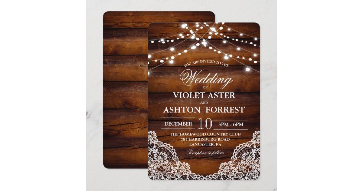 Rustic Wood Lace Wedding Invitation | Zazzle