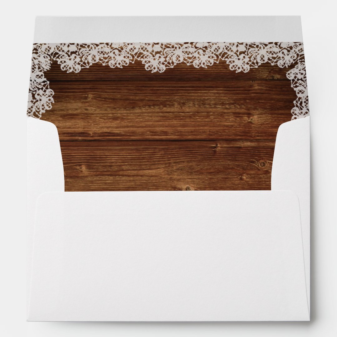 Rustic Wood Lace Wedding Invitation Envelope | Zazzle