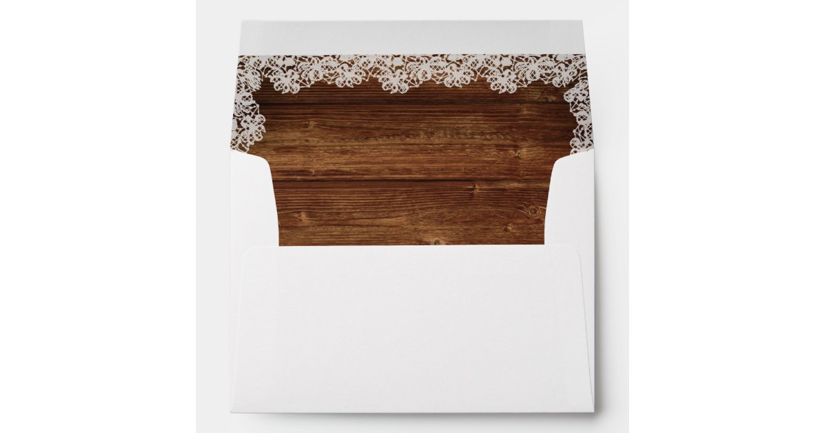 Rustic Wood Lace Wedding Invitation Envelope | Zazzle