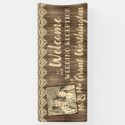 Rustic Wood & Lace Wedding Reception Photo Welcome Banner | Zazzle