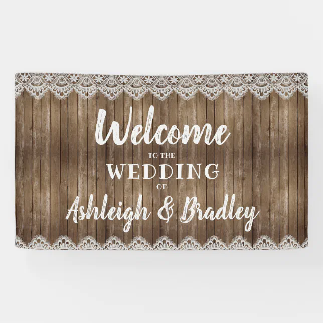 Rustic Wood Lace Wedding Welcome Banner | Zazzle
