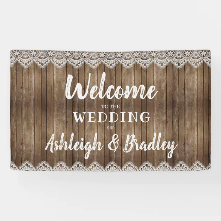Rustic Wood Lace Wedding Welcome Banner | Zazzle