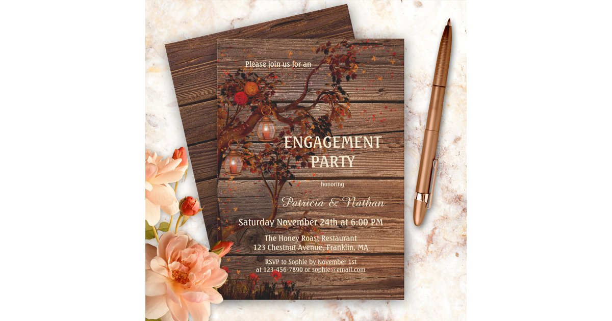 Rustic Wood Lanterns Engagement Party Invitation | Zazzle