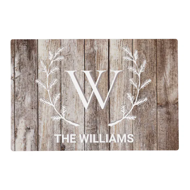 Rustic Wood Laurel Custom Monogrammed Placemat | Zazzle