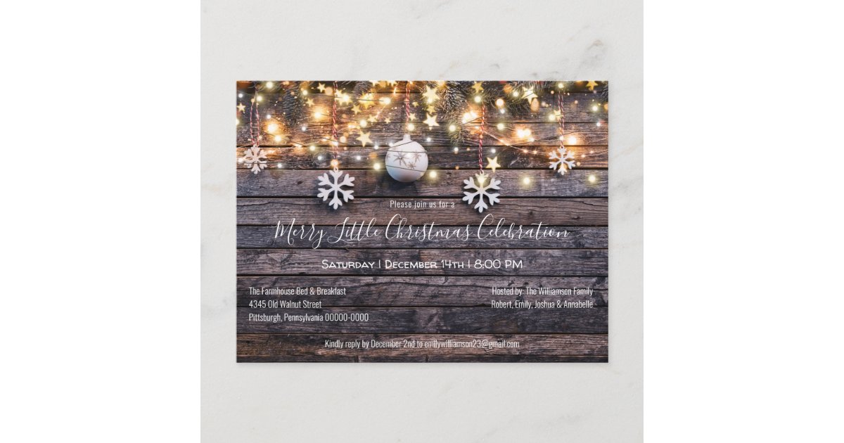 Rustic Wood & Lights Christmas Party Invitation | Zazzle