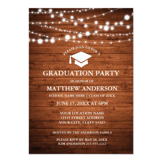 Rustic Wood Lights Graduation Party Invitation WC | Zazzle.com