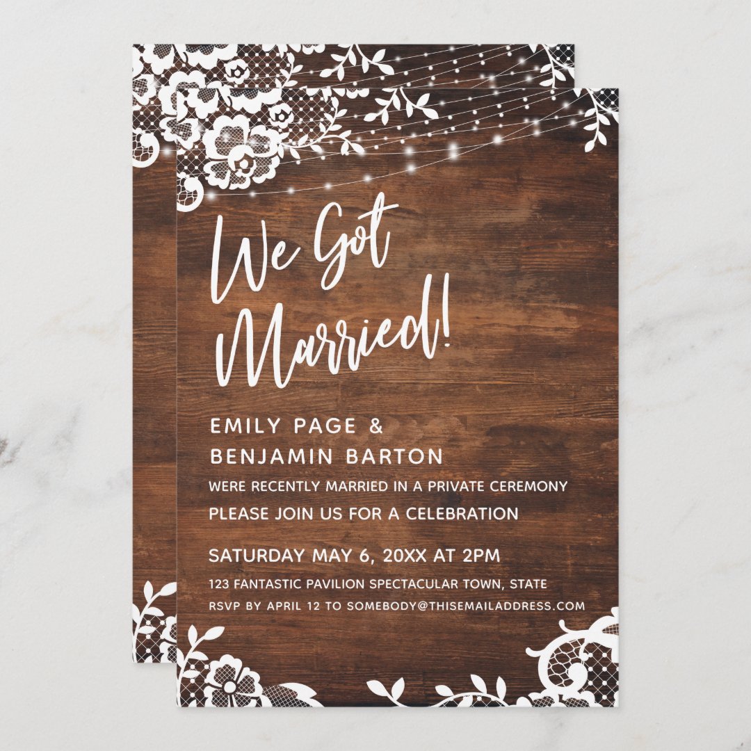 Rustic Wood, Lights & Lace We Got Married Event Invitation | Zazzle