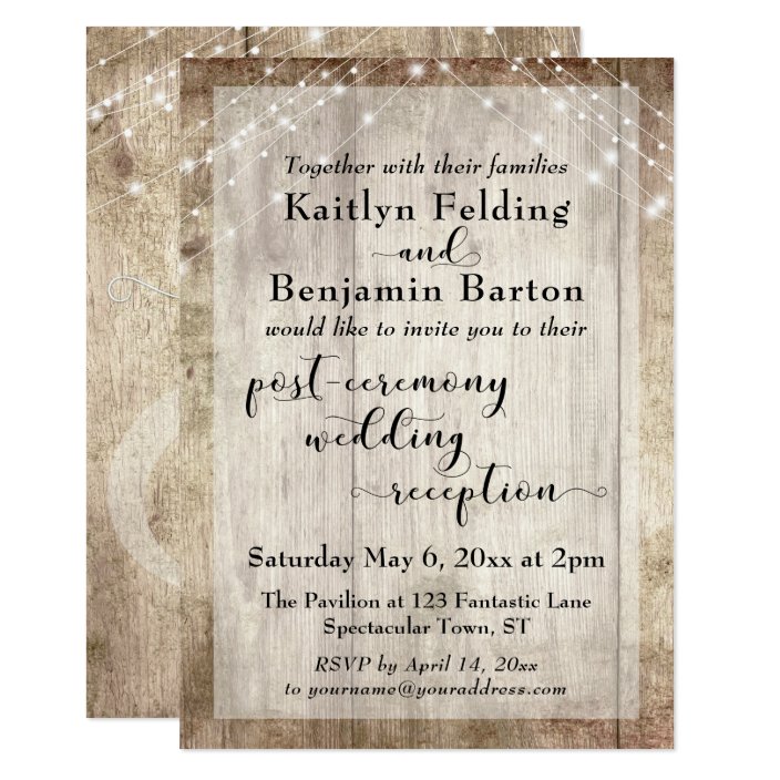Rustic Wood Lights Post Ceremony Wedding Reception Invitation | Zazzle.com
