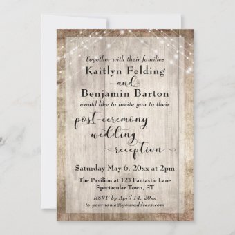 Rustic Wood Lights Post Ceremony Wedding Reception Invitation | Zazzle