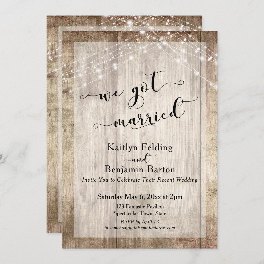 Rustic Wood & Lights, We Got Married, Reception Invitation | Zazzle