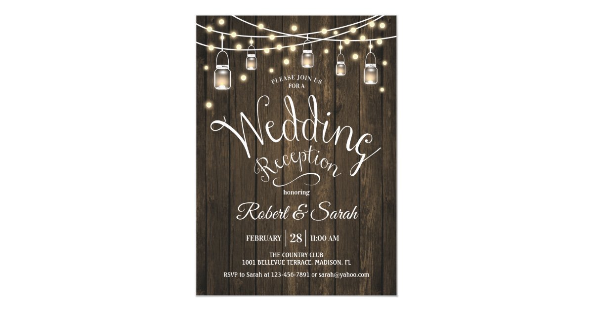 Rustic Wood & Lights Wedding Reception Invitation | Zazzle.com