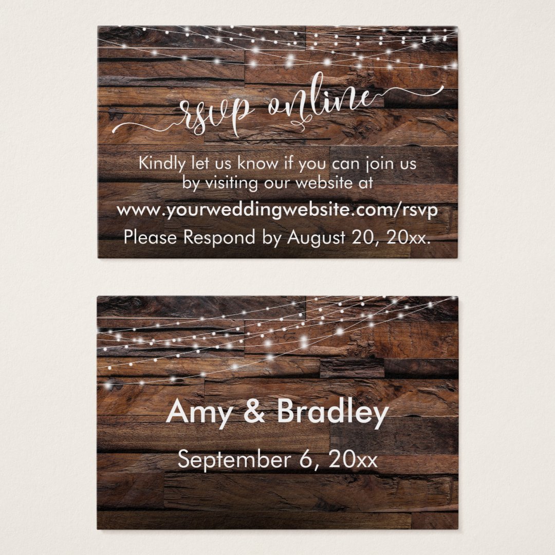 Rustic Wood & Lights Wedding RSVP Online Inserts | Zazzle