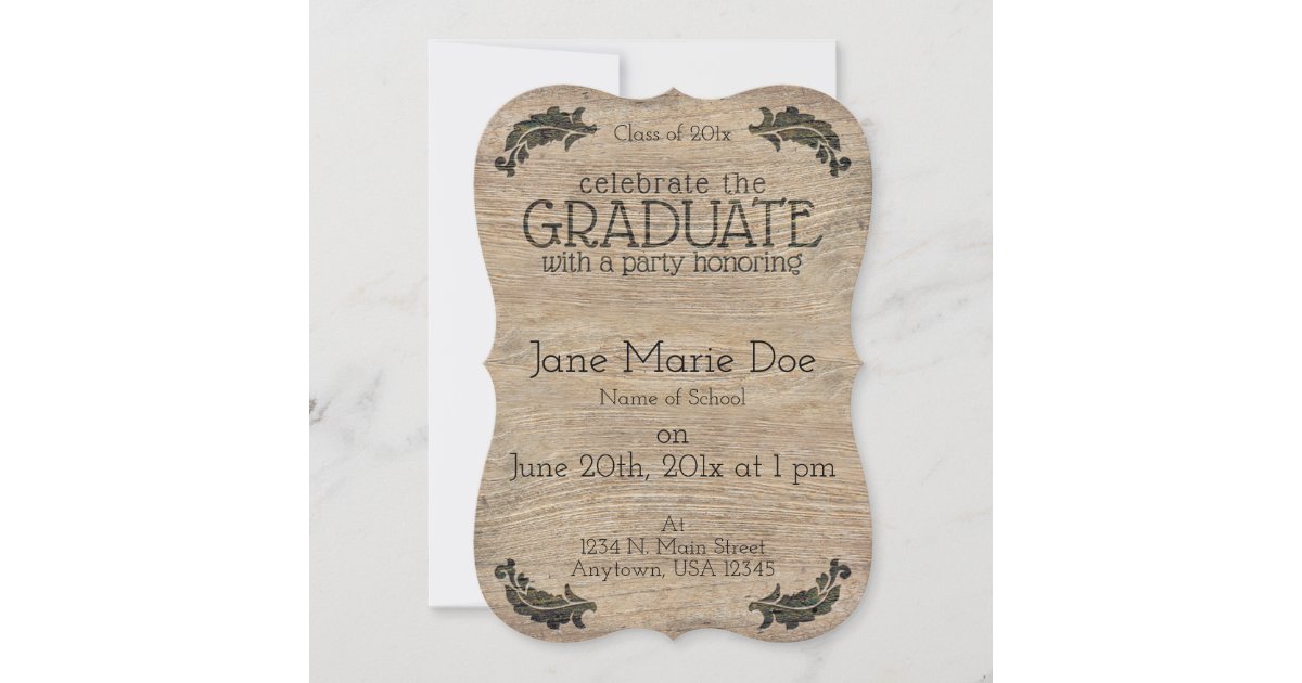 Rustic Wood Look Custom Graduation Invitations | Zazzle