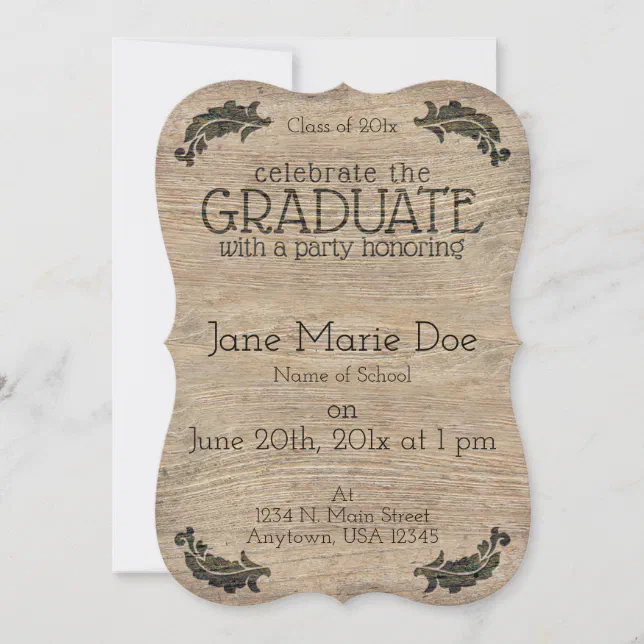 Rustic Wood Look Custom Graduation Invitations | Zazzle