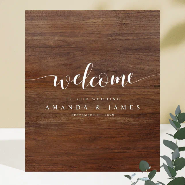 Rustic Wood Look Modern Script Wedding Welcome Poster | Zazzle