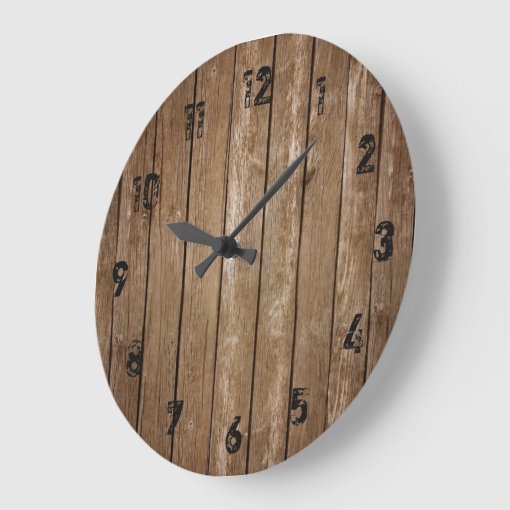 Rustic Wood Look Planks Large Clock | Zazzle