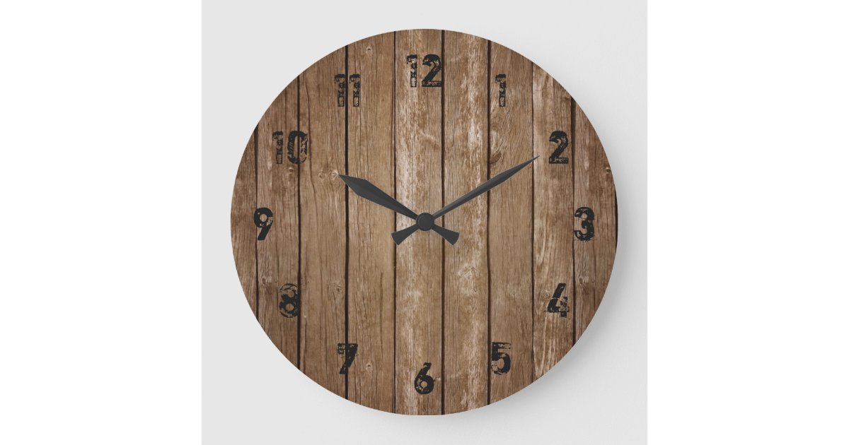 Rustic Wood Look Planks Large Clock | Zazzle