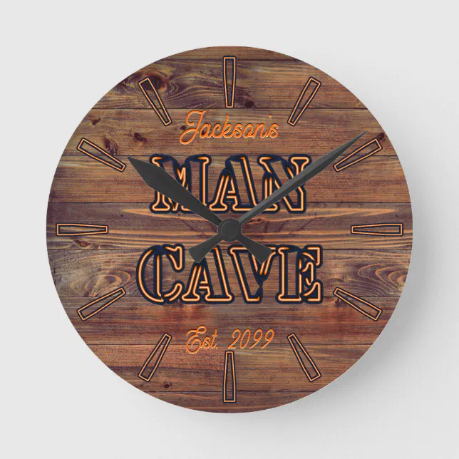 Rustic Wood Look Wall Clock for Man Cave | Zazzle
