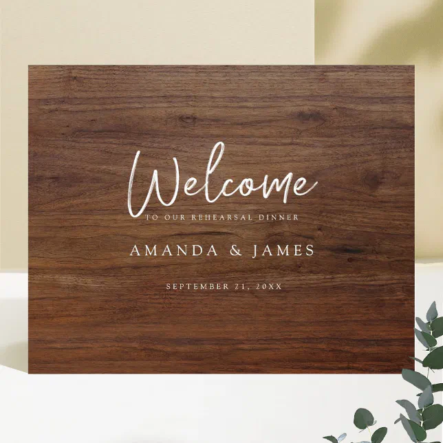 Rustic Wood Look Wedding Rehearsal Dinner Welcome Poster | Zazzle