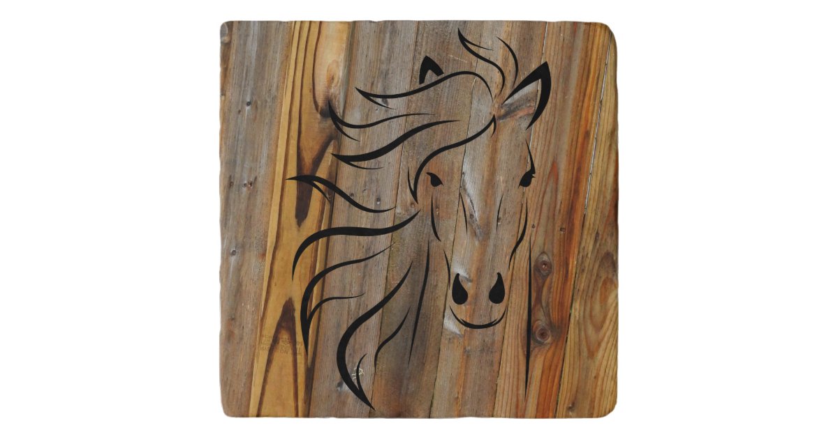 Rustic Wood Look - Wild Horse Head Trivet | Zazzle