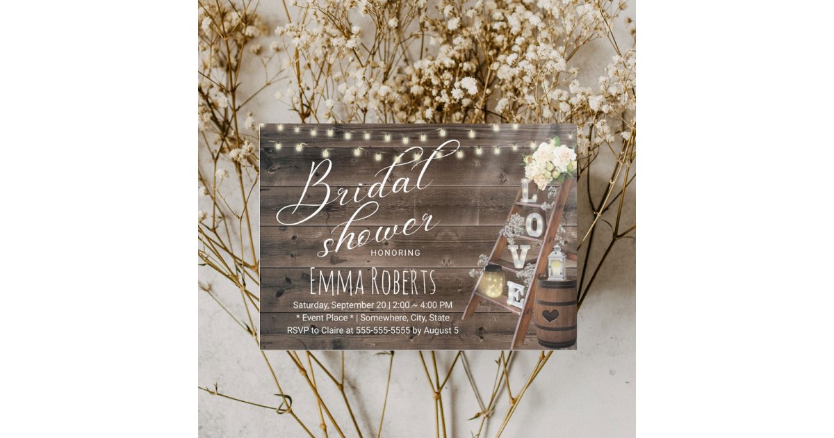 Rustic Wood Love Ladder Wine Barrel Bridal Shower Invitation | Zazzle