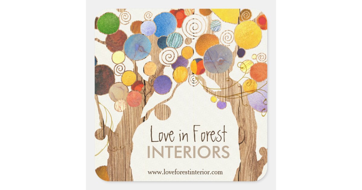 Rustic Wood Love Trees Business Square Sticker | Zazzle